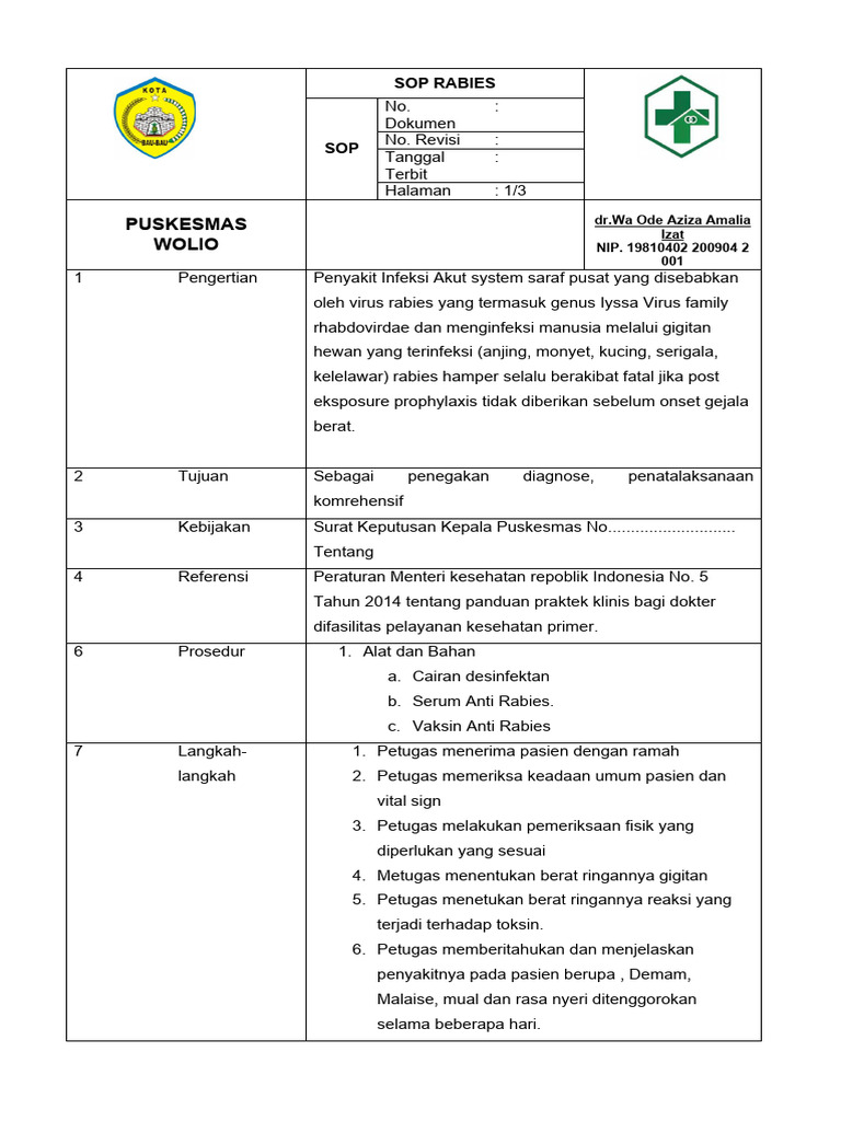 Sop Dan Kak Rabies (Repaired) | PDF | Kesehatan Holistik | Sains & Matematika