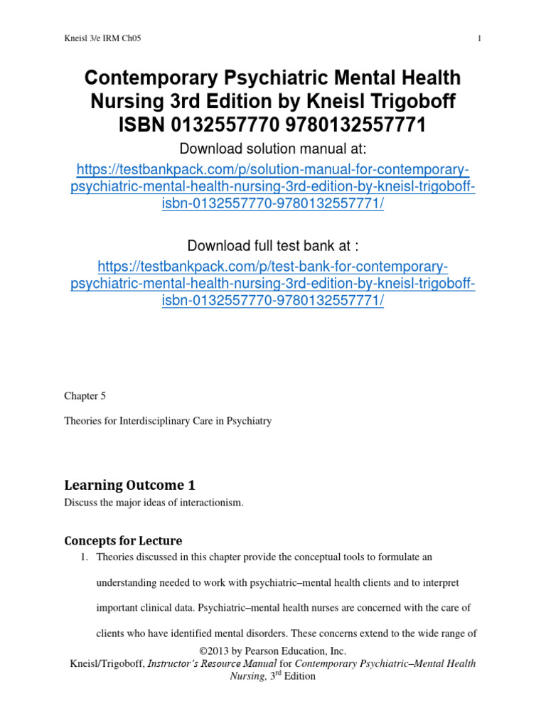 Contemporary Psychiatric Mental Health Nursing 3rd Edition Kneisl