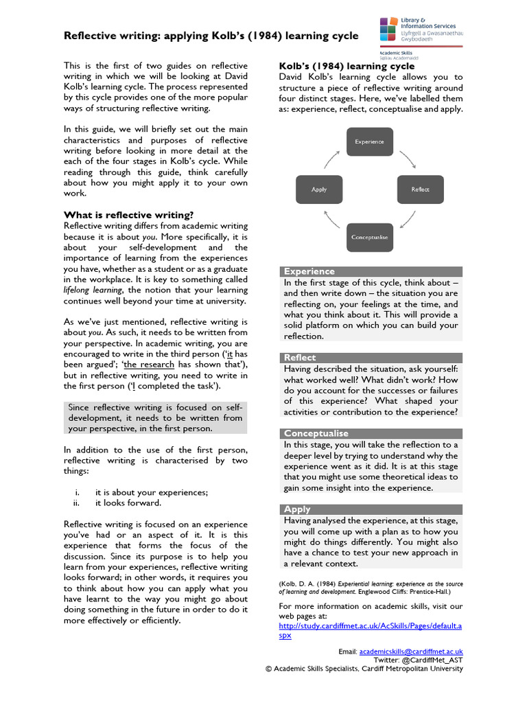 AS Guide Reflective Writing Kolb | PDF | Experience | Learning