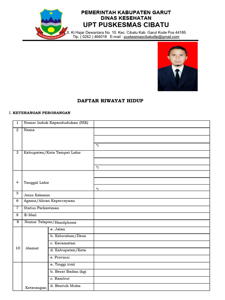 Daftar Riwayat Hidup DRH Format | PDF