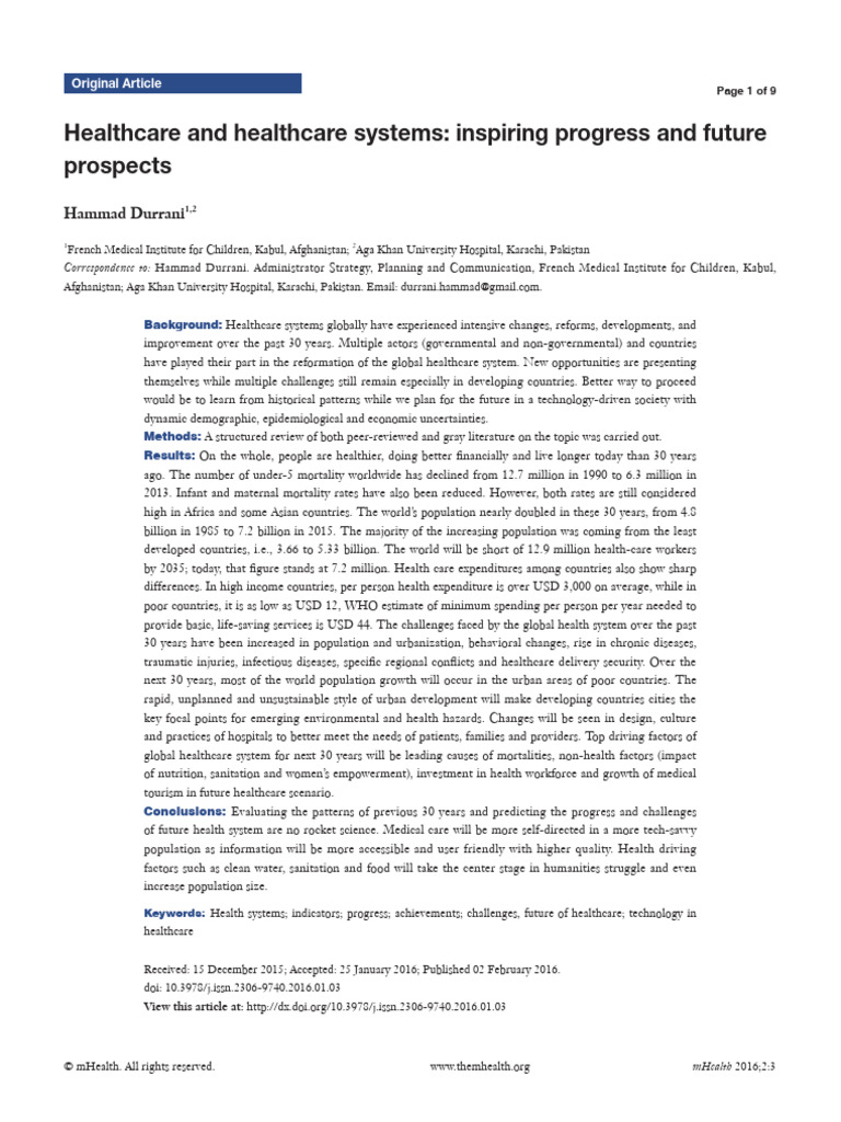 Healthcare and Healthcare Systems - Inspiring Progress and Future ...