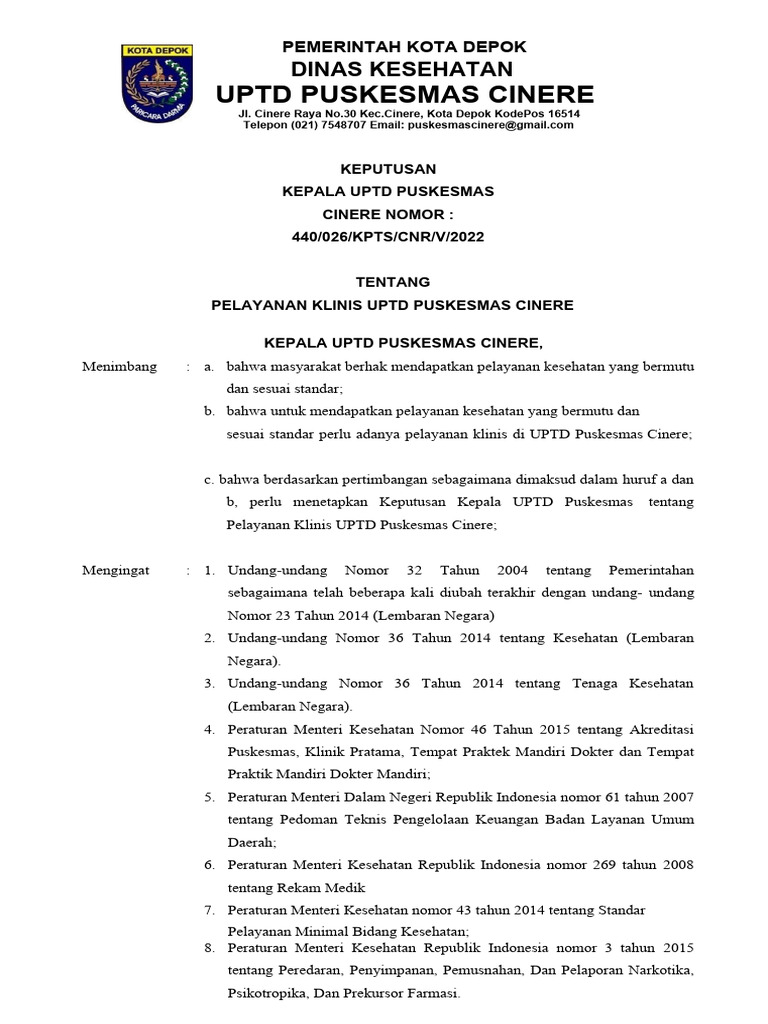 SK Pelayanan Klinis Puskesmas | PDF | Pengembangan Diri