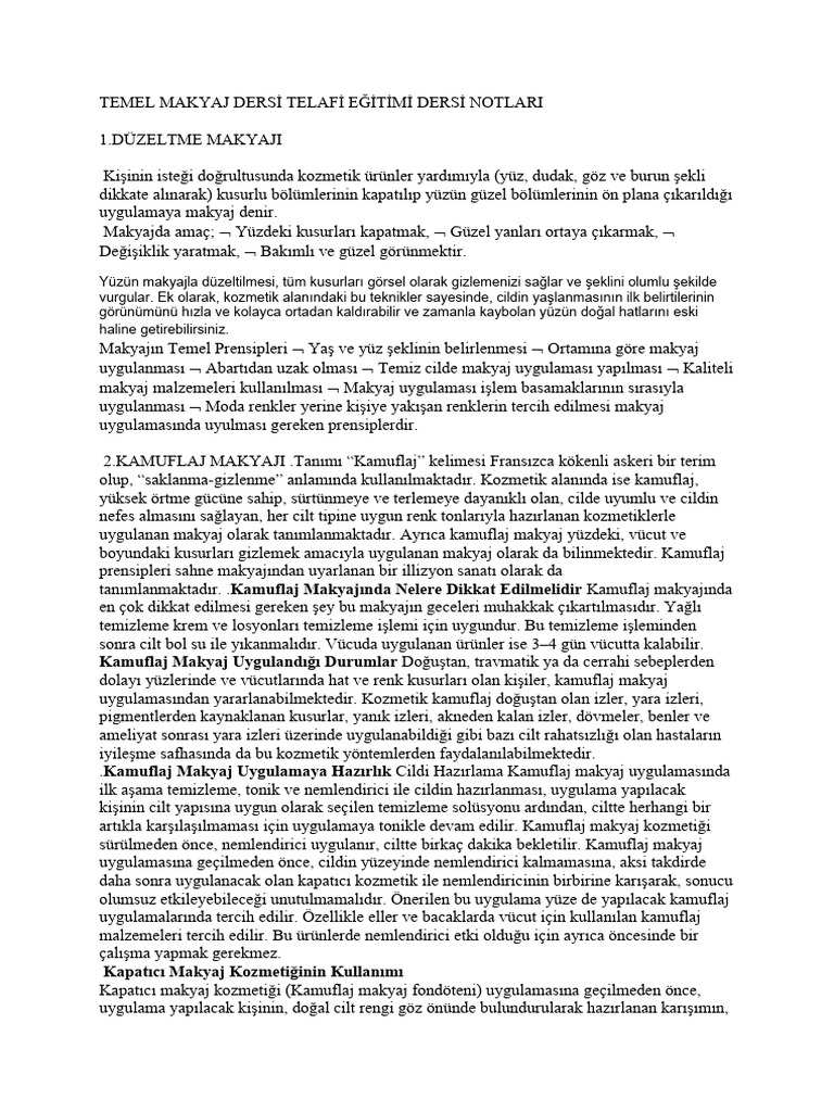 Temel Makyaj Dersy Telafy Eyytymy Ders Notlari | PDF