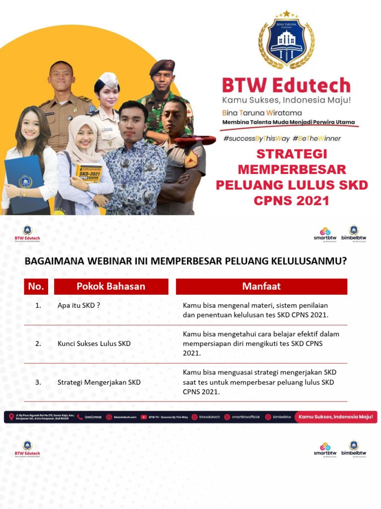 Materi Webinar Bkn_strategi Memperbesar Peluang Lulus Skd Cpns 2021 Btw Edutech | PDF