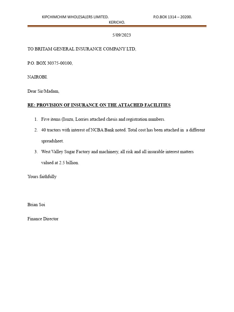 Britam Insurance Letter | PDF