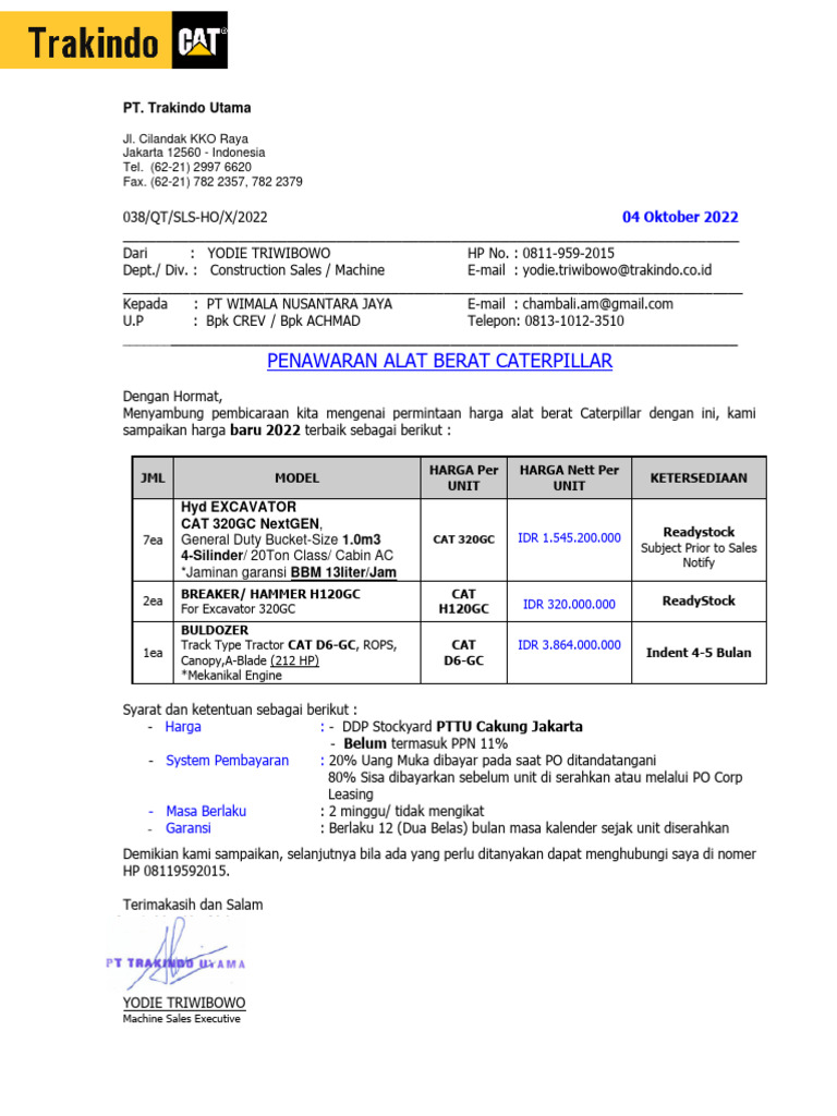 Wimala Nusantara Jaya, PT - 320GC NextGEN, Breaker H120GC, D6GC - 2 | PDF
