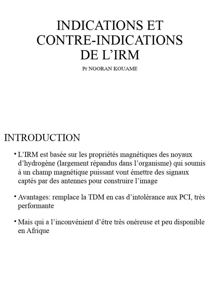 Indications Et Contre Indications Irm Et Echographie++ | PDF | Imagerie ...