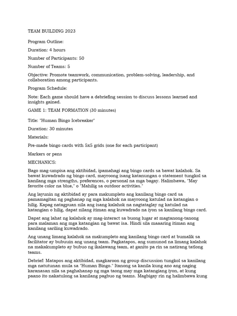 Team Building 2023 | PDF