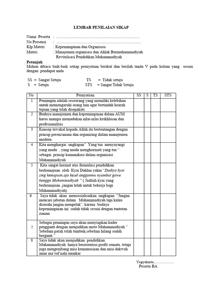 Lembar Penilaian Sikap Kepemimpinan Dan Organisasi | PDF