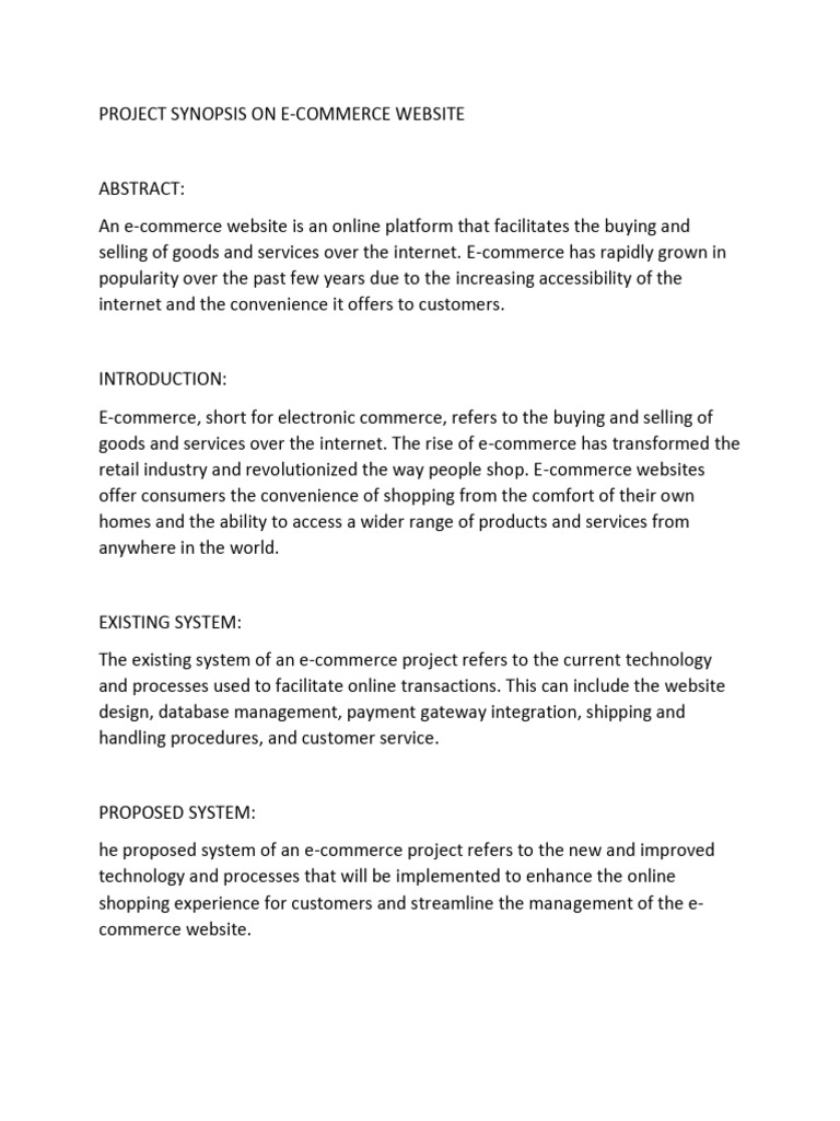 Project Synopsis On e | PDF