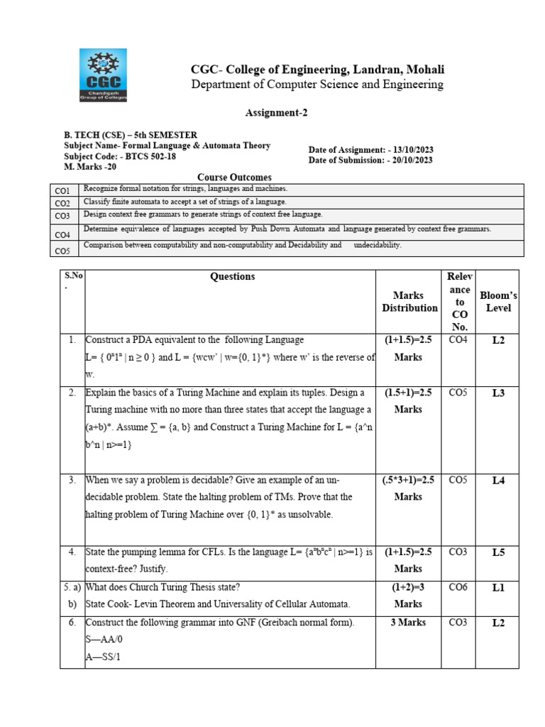 FLAT Assignment 2 | PDF