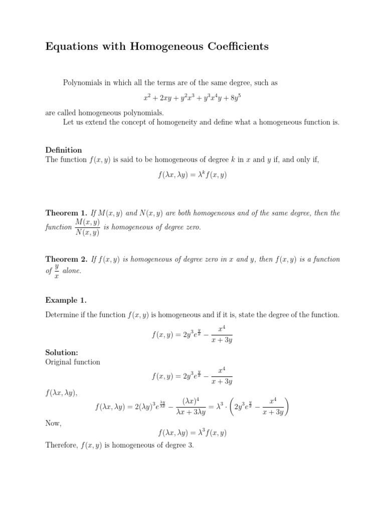6 Equations With Homogeneous Coefficients | PDF | Equations | Function ... 6 Equations With Homogeneous Coefficients | PDF | Equations | Function ...