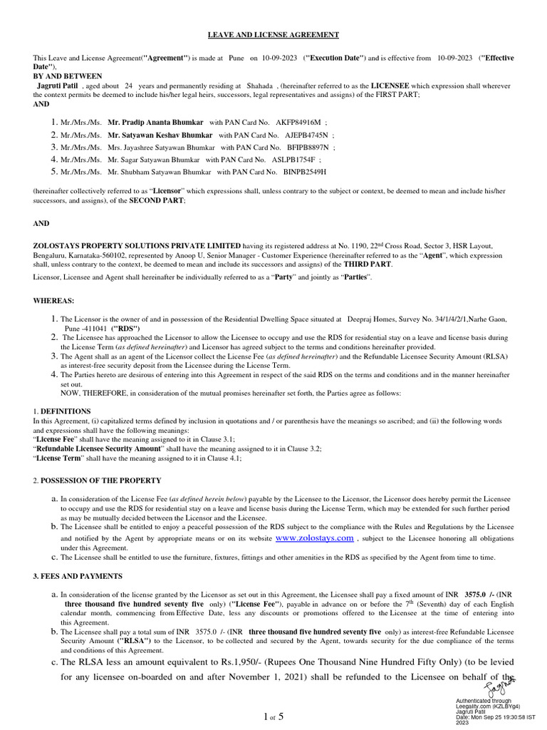 Customer LLA Zolo Brocode 7020914592 - Signed | PDF | License | Indemnity