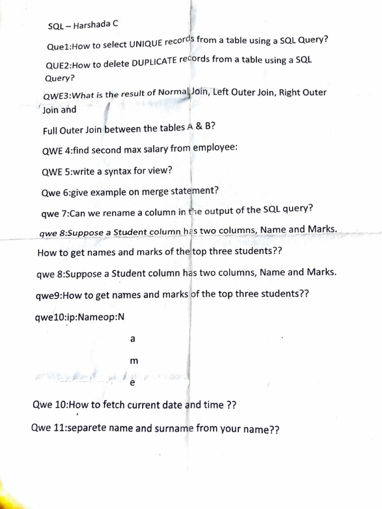 Question Set HARSHADA C | PDF | Sql | Information Technology Management