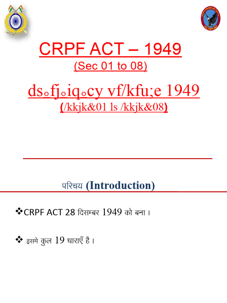 CRPF Act 1949 Sec 01 To 08 | PDF | Law