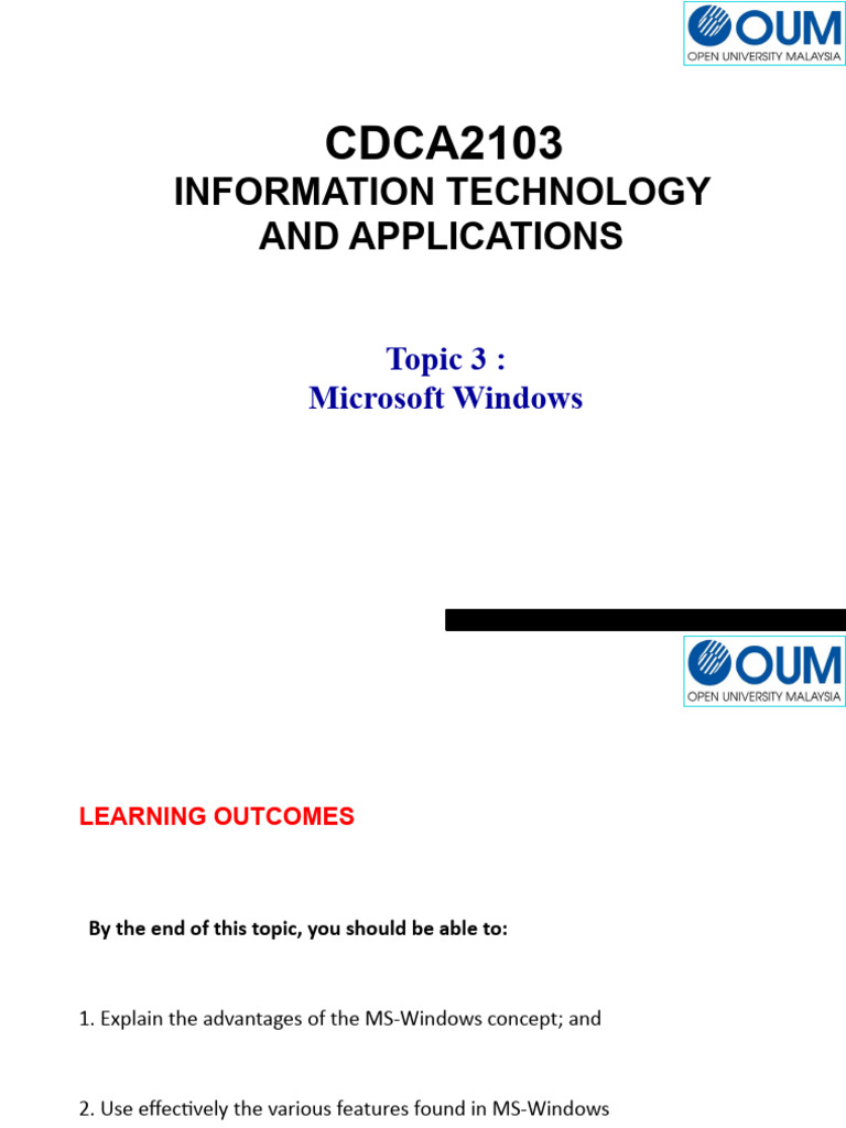 Cdca2103-Topic3 - MS WINDOWS | PDF | Microsoft Windows | Computer File