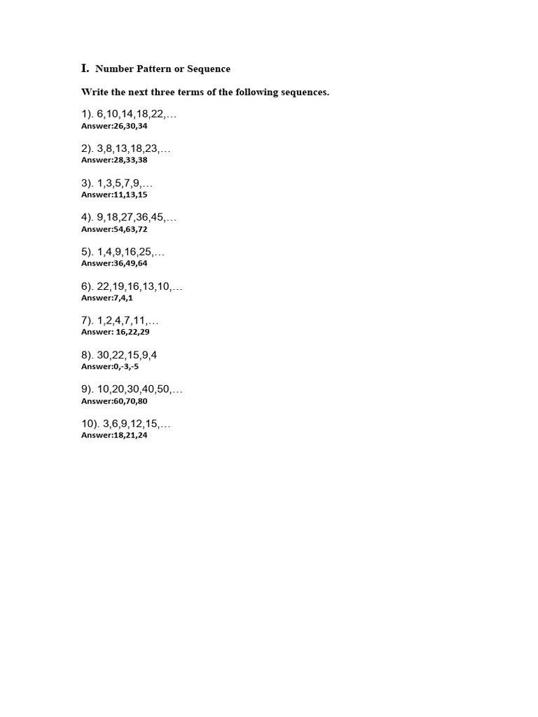 Number Pattern or Sequence Write The Next Three Terms of The Following ...