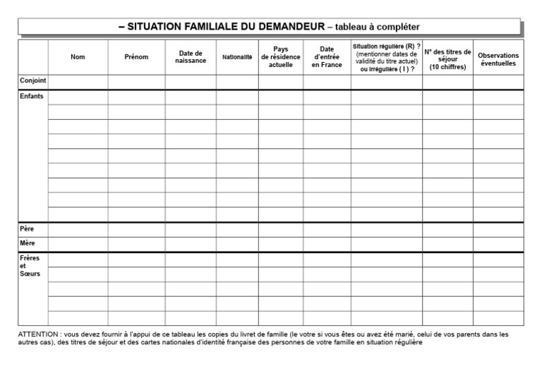 Tableau Situation Familiale Demandeur | PDF