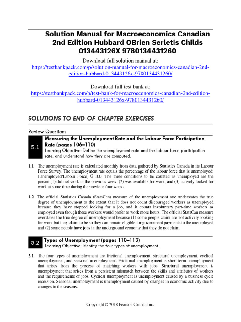 Macroeconomics Canadian 2nd Edition Hubbard Solutions Manual 1 | PDF ...