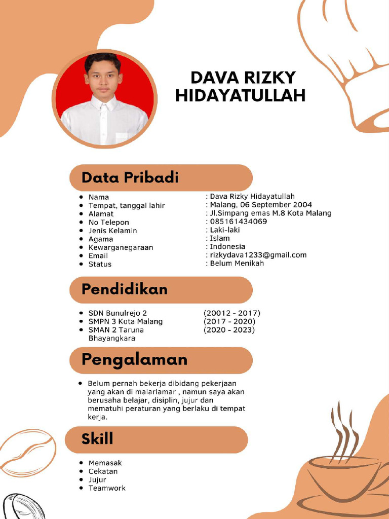CV Lamaran Pekerjaan, Dava Rizky Hidayatullah | PDF