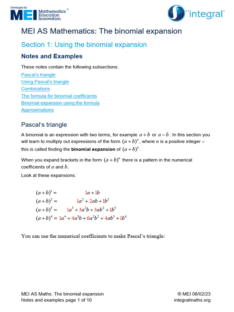 Binomial Expansions | PDF | Teaching Methods & Materials | Science & Mathematics