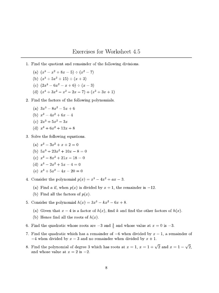 FActor Theorem Worksheet | PDF