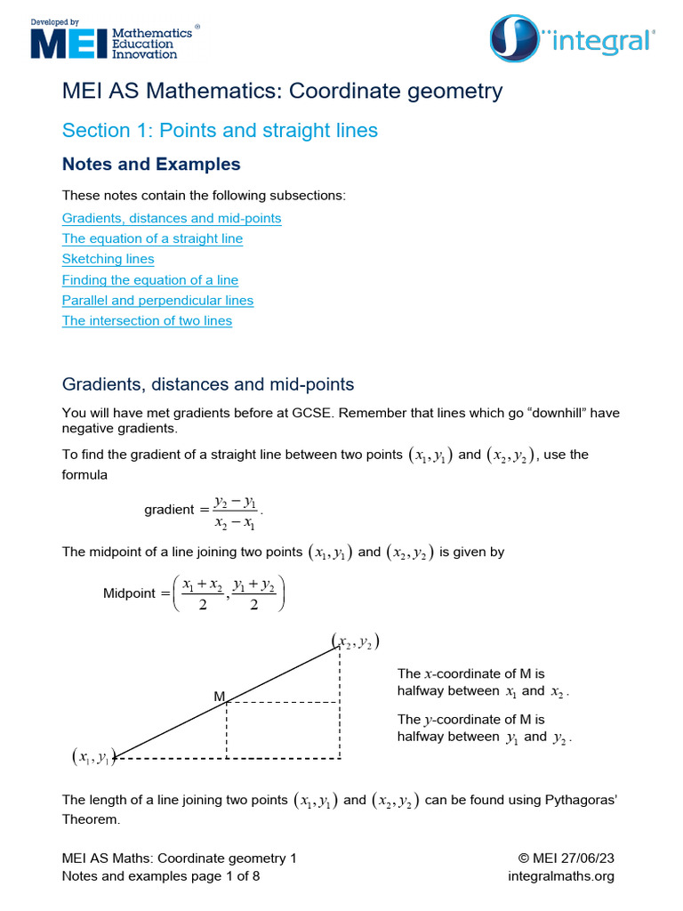 MEI AS Mathematics: Coordinate Geometry: Section 1: Points and Straight ...