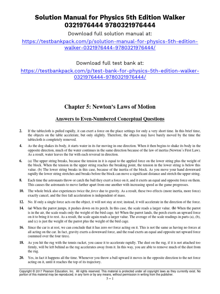 Physics 5th Edition Walker Solutions Manual 1 | PDF | Force | Newton's ...
