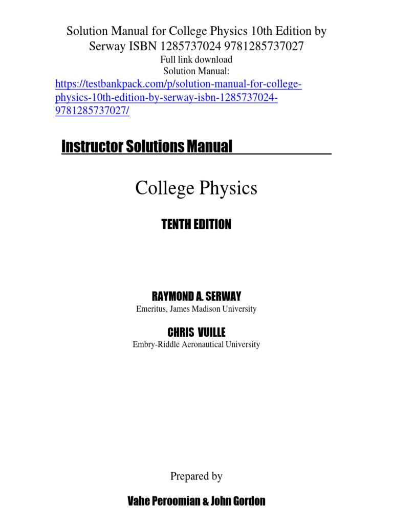 Solution Manual For College Physics 10th Edition by Serway ISBN ...
