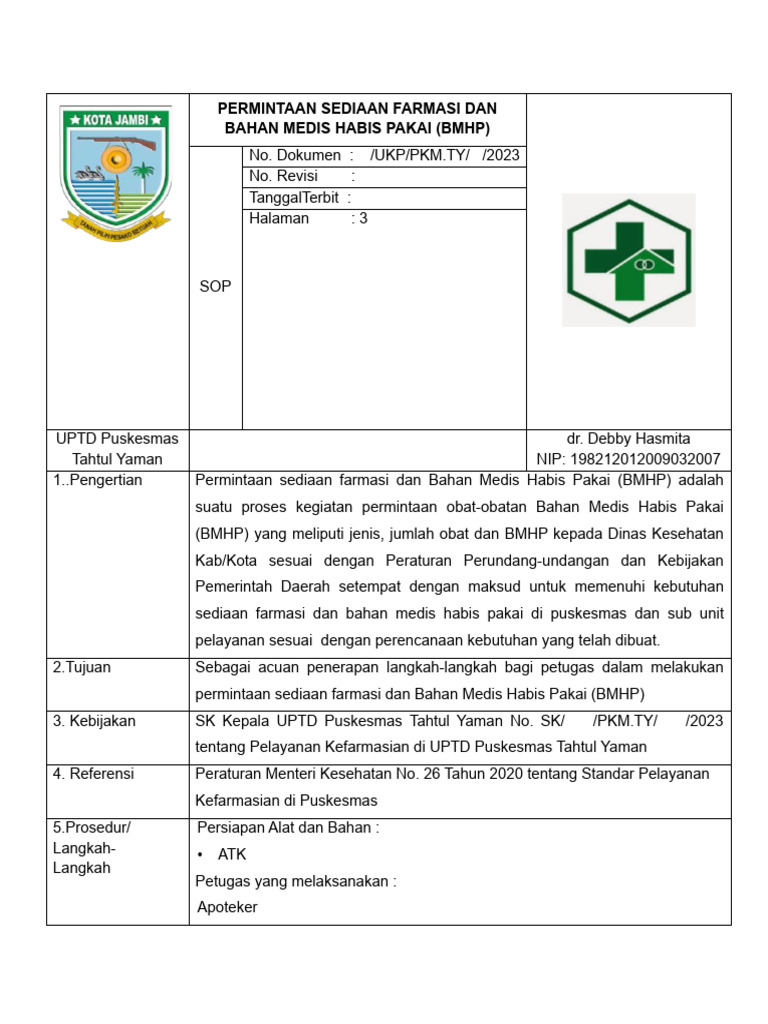 SOP Permintaan Sediaan Farmasi dan BMHP | PDF