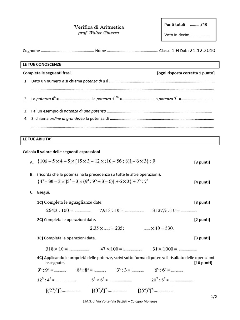 Compito I Media Aritmetica | PDF