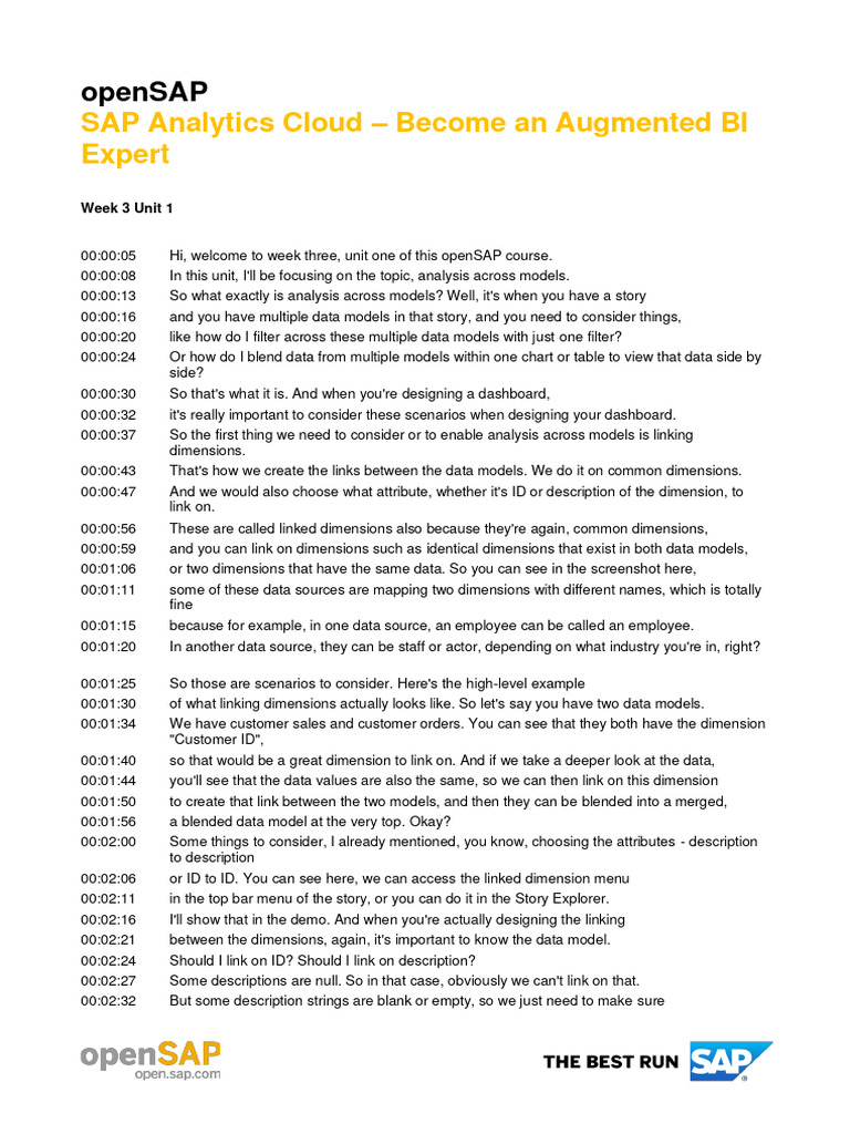 openSAP Sac5 Week 3 Transcript | PDF