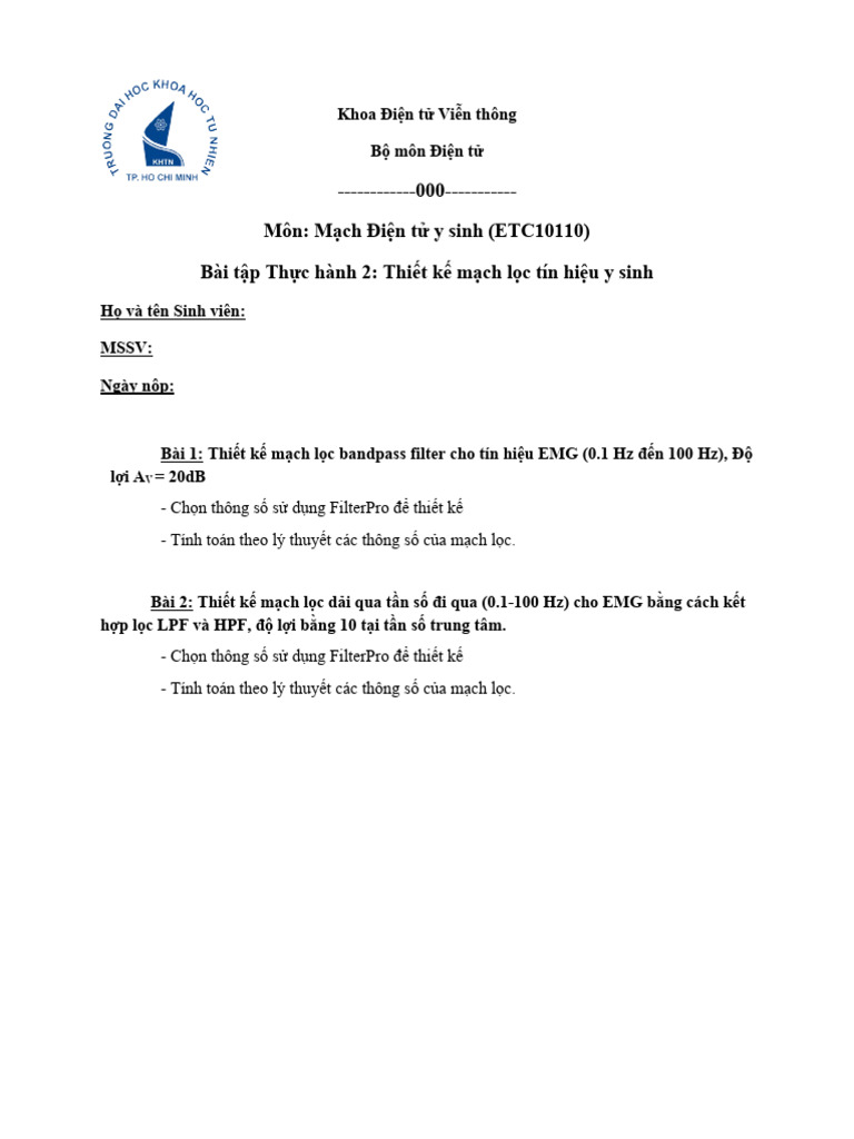 TH C Hành 2 - Mach Loc Tin Hieu y Sinh | PDF