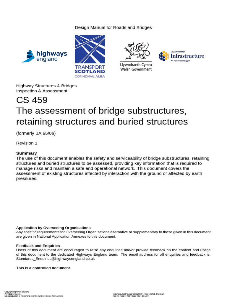 CS 459 The Assessment of Bridge Substructures, Retaining Structures and Buried Structures | PDF