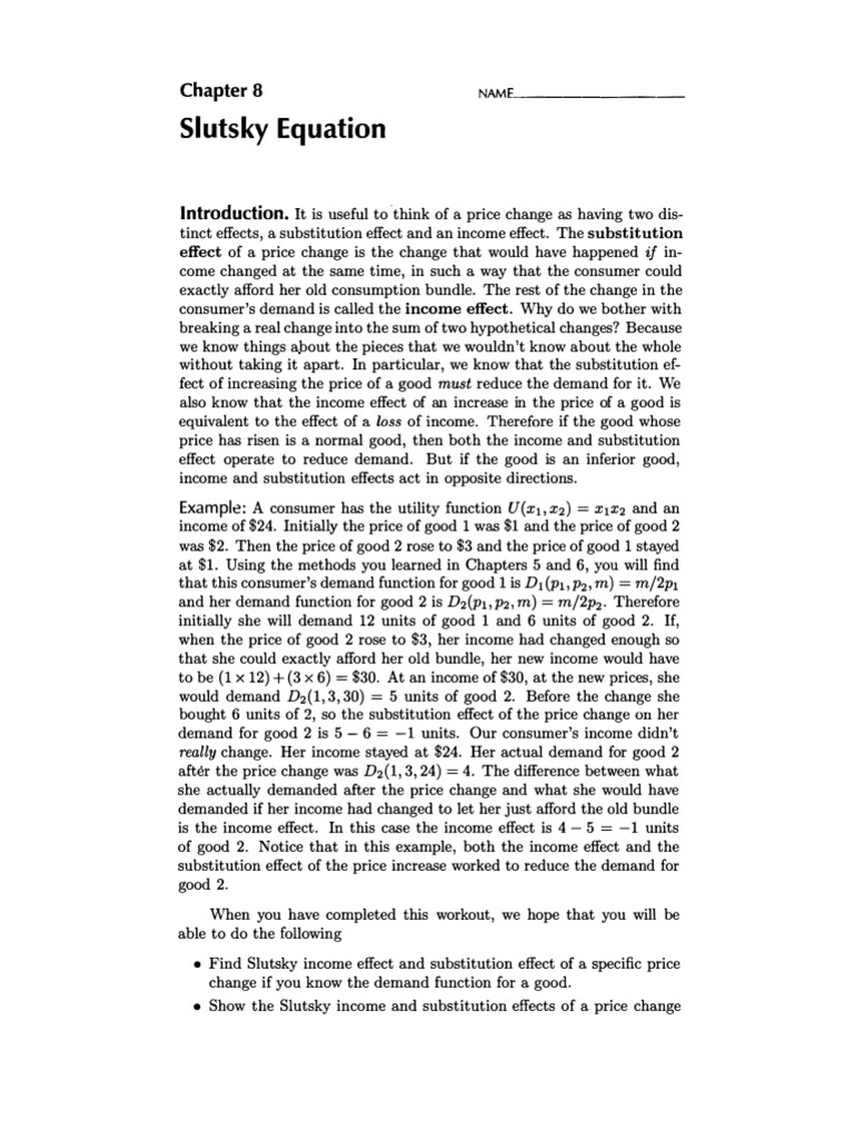 Chapter 8 Slutsky Equation Pages 95-107 422-423 | PDF | Demand | Utility