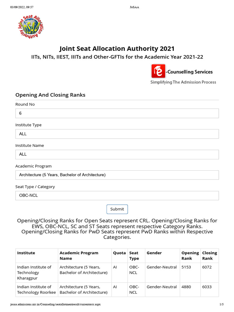 JoSAA Obc NCL | PDF | Science And Technology | Engineering