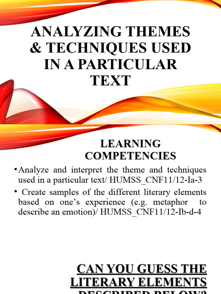 Analyzing Themes and Techniques in Texts | PDF | Poetry | Narration