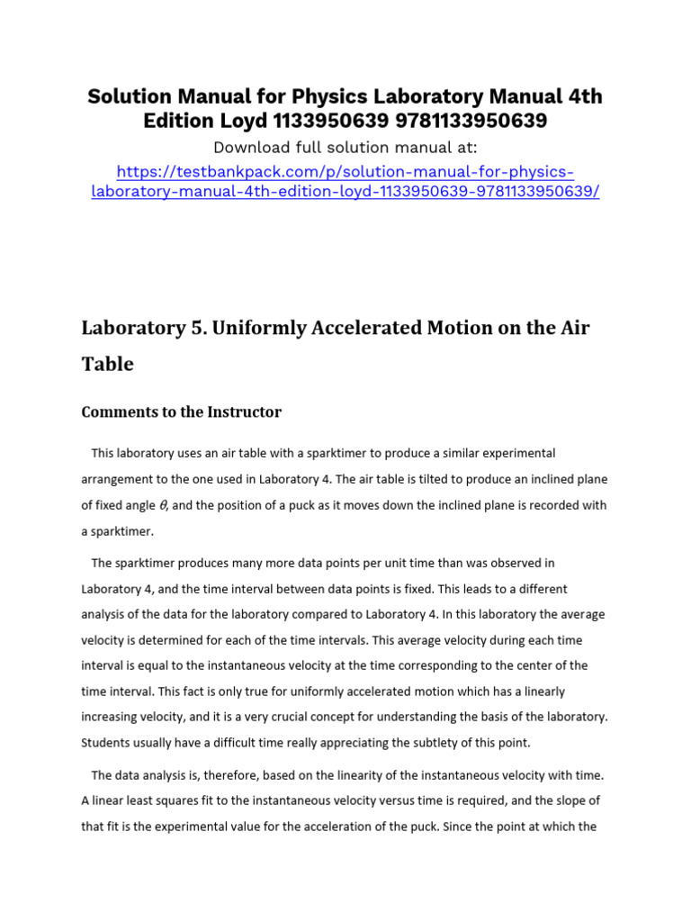 Physics Laboratory Manual 4th Edition David Loyd Solutions Manual 1 | PDF