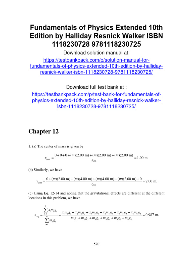 Fundamentals of Physics Extended 10th Edition Halliday Solutions Manual 1 | PDF