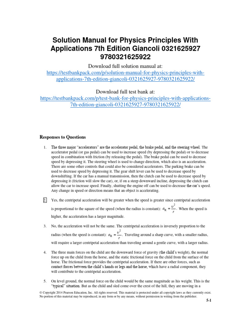 Physics Principles With Applications 7th Edition Giancoli Solutions Manual 1 | PDF