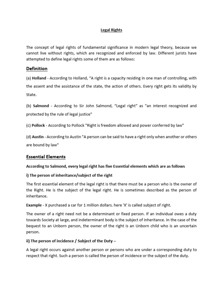 Types and Elements of Legal Rights | PDF