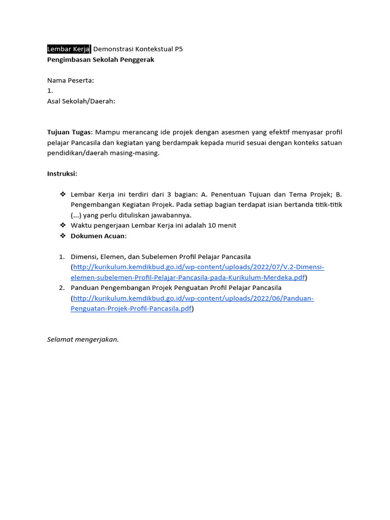 Lembar Kerja P5 | PDF
