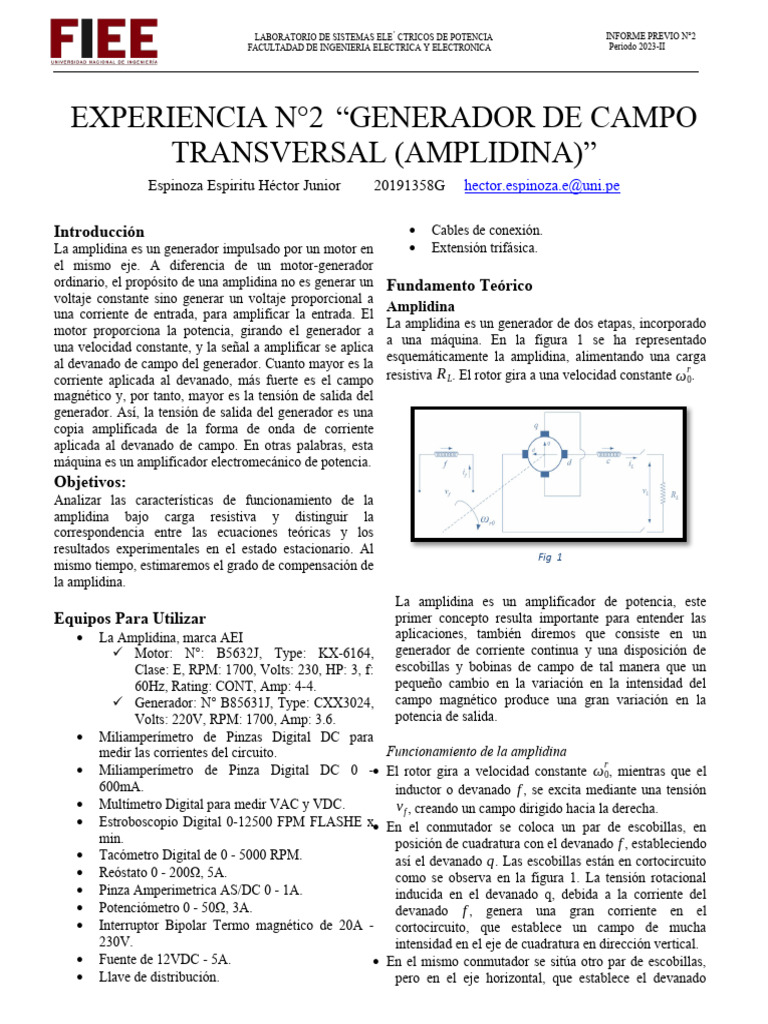 Informe Previo Ee698 o Grupo1 Exp2 | PDF | Generador eléctrico | Inductor