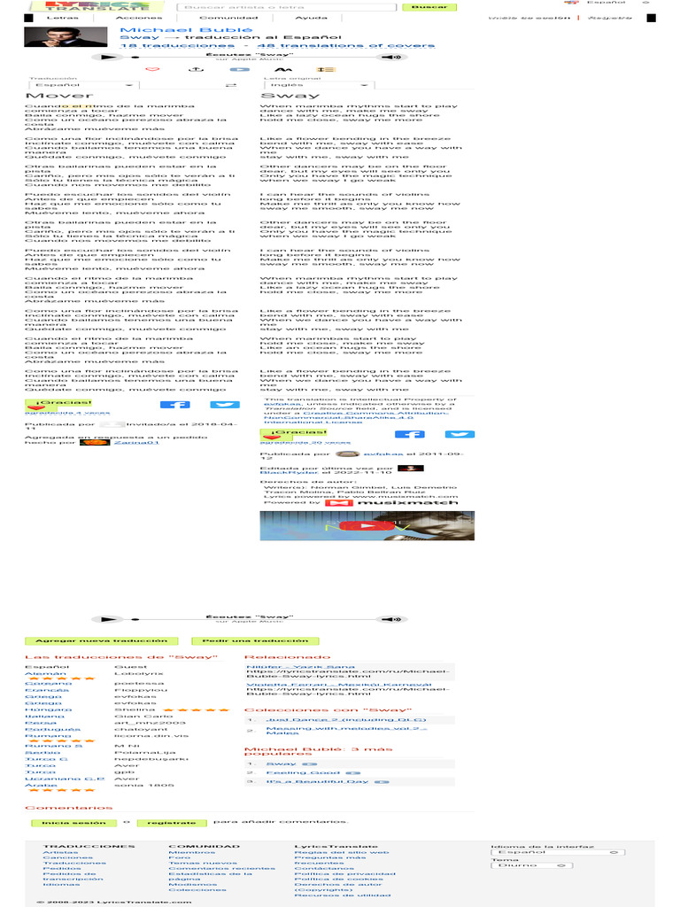 Michael Bublé - Letra de Sway + Traducción Al Español | PDF