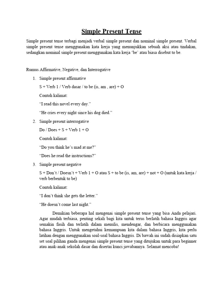 Simple Present Tense | PDF | Seni & Disiplin Bahasa | Pengembangan Diri