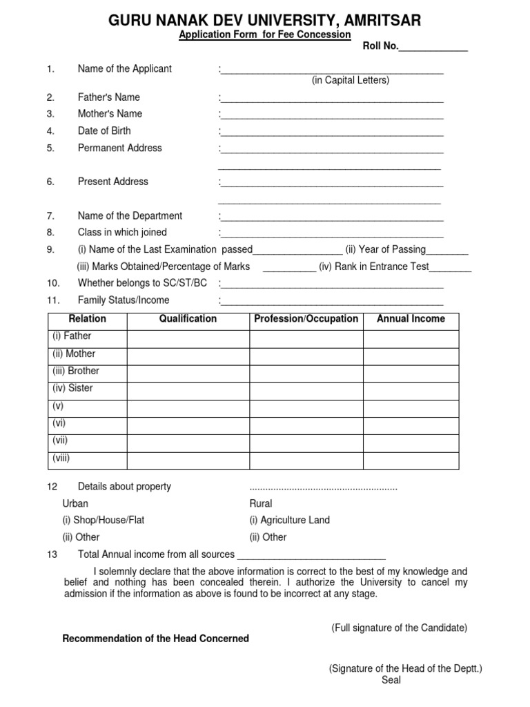 Fee Concession Proforma | PDF