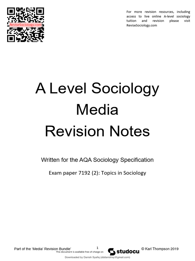 A Level Sociology Media Revision Notes | PDF | Mass Media | New Media