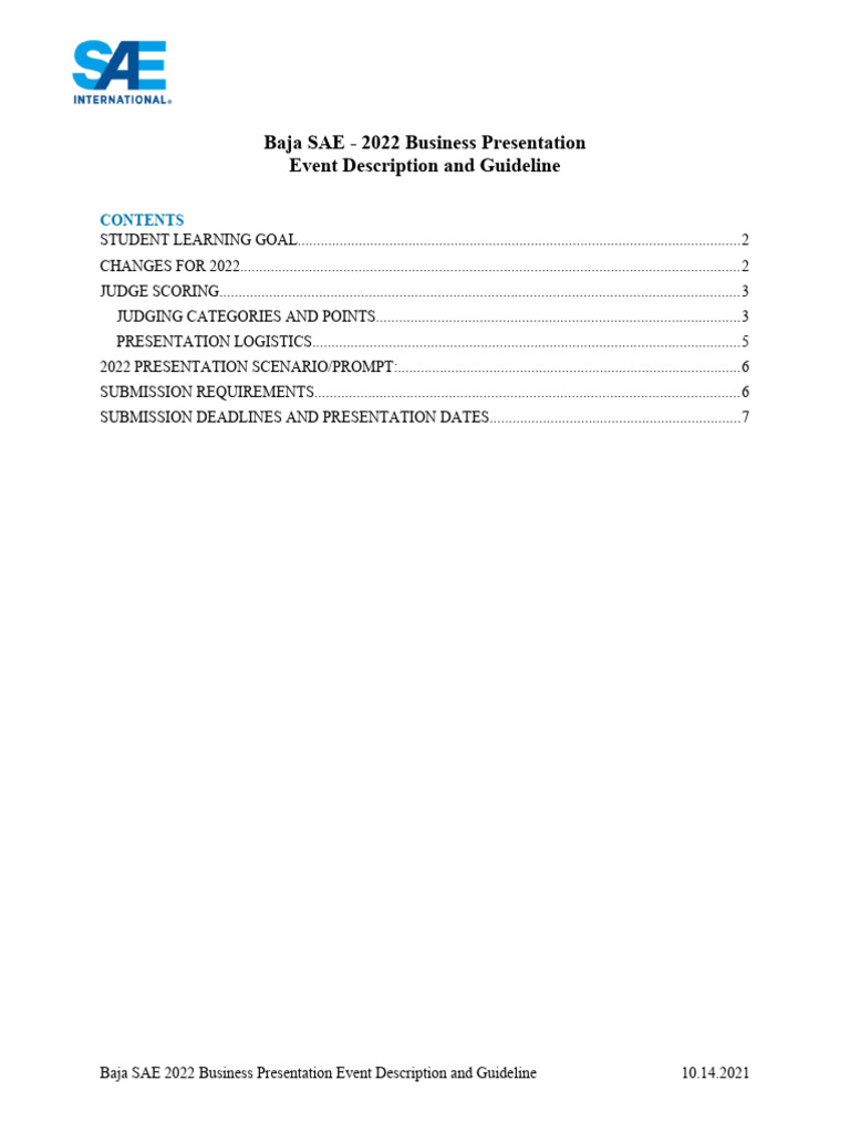 Baja SAE 2022 Business Presentation Guide | PDF | Information | Marketing