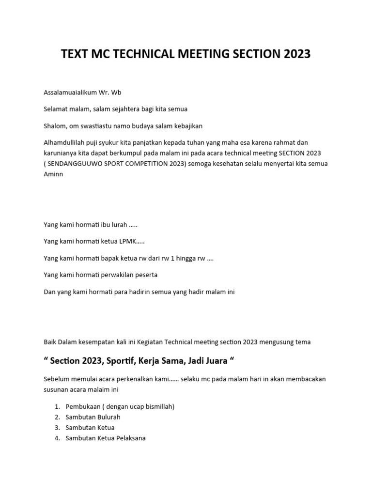 TEXT MC TECHNICAL MEETING SECTION 2023-1 | PDF