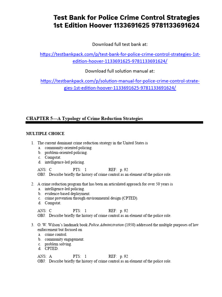 Police Crime Control Strategies 1st Edition Larry Hoover Test Bank 1 | PDF